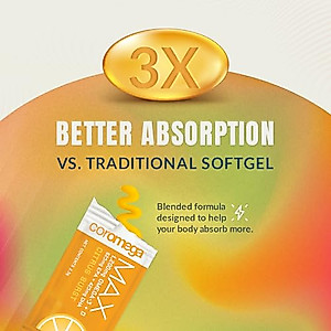 Coromega Omega 3 Fish Oil Supplement, 650mg of Omega-3s with 3X Better Absorption Than Softgels, Orange Flavor, 120 Single Serve Squeeze Packets