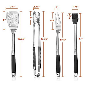 Pure Grill 4-Piece Stainless Steel BBQ Tool Utensil Set - Professional Grade Barbecue Accessories