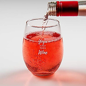 Firelou's Bargains, Yoga First Then Wine 15 oz. Novelty Stemless Wine Glass, Great gift for Yoga and Wine lovers. Relax with your favorite beverage after an intense Yoga session.