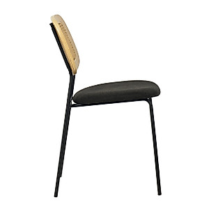 Benjara 19 Inch Dining Chair, Set of 2, Cane Backrest, Black Fabric Seat, Metal, Walnut Brown and Beige