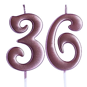 Rose 36th Birthday Candle, Number 36 Years Old Candles Cake Topper, Woman Or Man Party Decorations, Supplies