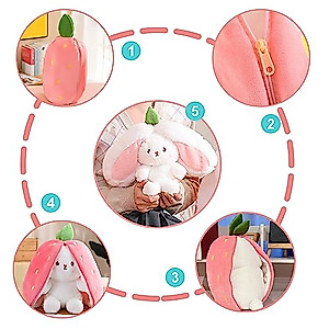 SZYATOOS Bunny Plush Toys, Reversible Bunny Stuffed Animal Plushie Pillow Toy, Easter Gift for Kids (Strawberry Powder, 11 Inch)