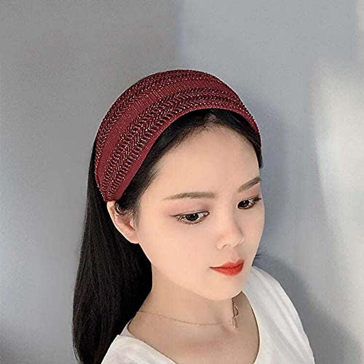 CHDHALTD Korean Style New Vintage Lace Shiny Hair Hoop, Temperament Wide Side Hairbands for Women Hollow Non Slip Elegant Head Wrap(Blue)