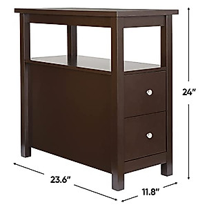 ZENY Narrow End Table Side Table with Drawer and Open Shelf Sofa Table for Living Room Bedroom, Small Table for Bedside, Espresso