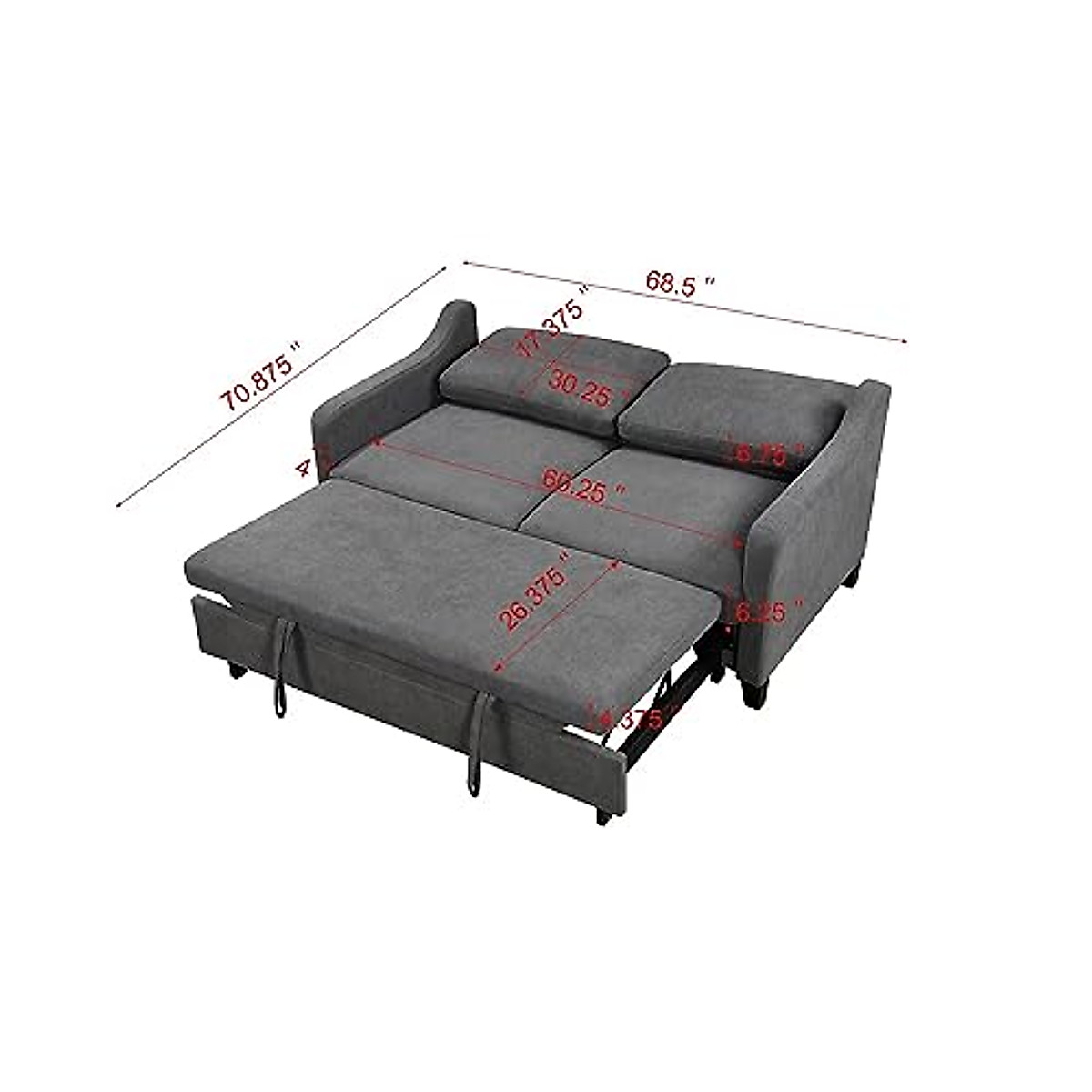 ERYE Modern Convertible Futon Sofa Bed, Adjustable Functional Loveseat Compact Foldable Love Seat,Comfy Sleeper Daybed 3 in1 Recliner Sofa & Couch for Small SpaceDark Gray Queen Size with 2 Pillows
