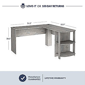 BELLEZE Modern Corner L-Shaped Home Office Computer Laptop Desk or Writing Study Workstation in Wood with Two Open Cubby Storages for Bookshelf - Kent (Grey)