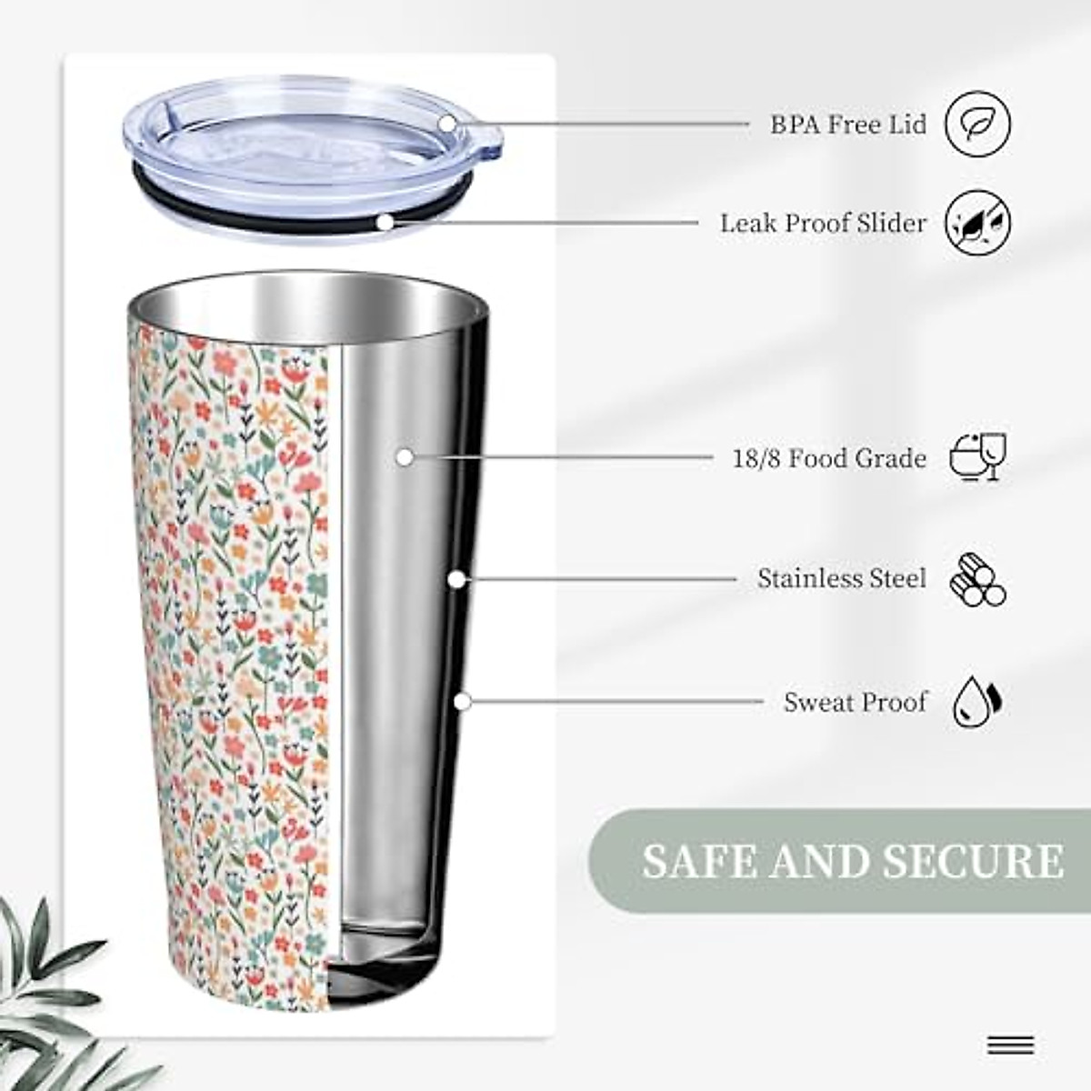 Yaxongx 20oz Tumbler Cartoon Beautiful Flower Field Double Wall Vacuum Insulated Coffee Mug with Lid and Metal Straw Brush Reusable Stainless Steel Water Bottle Travel Cup Gifts for Car
