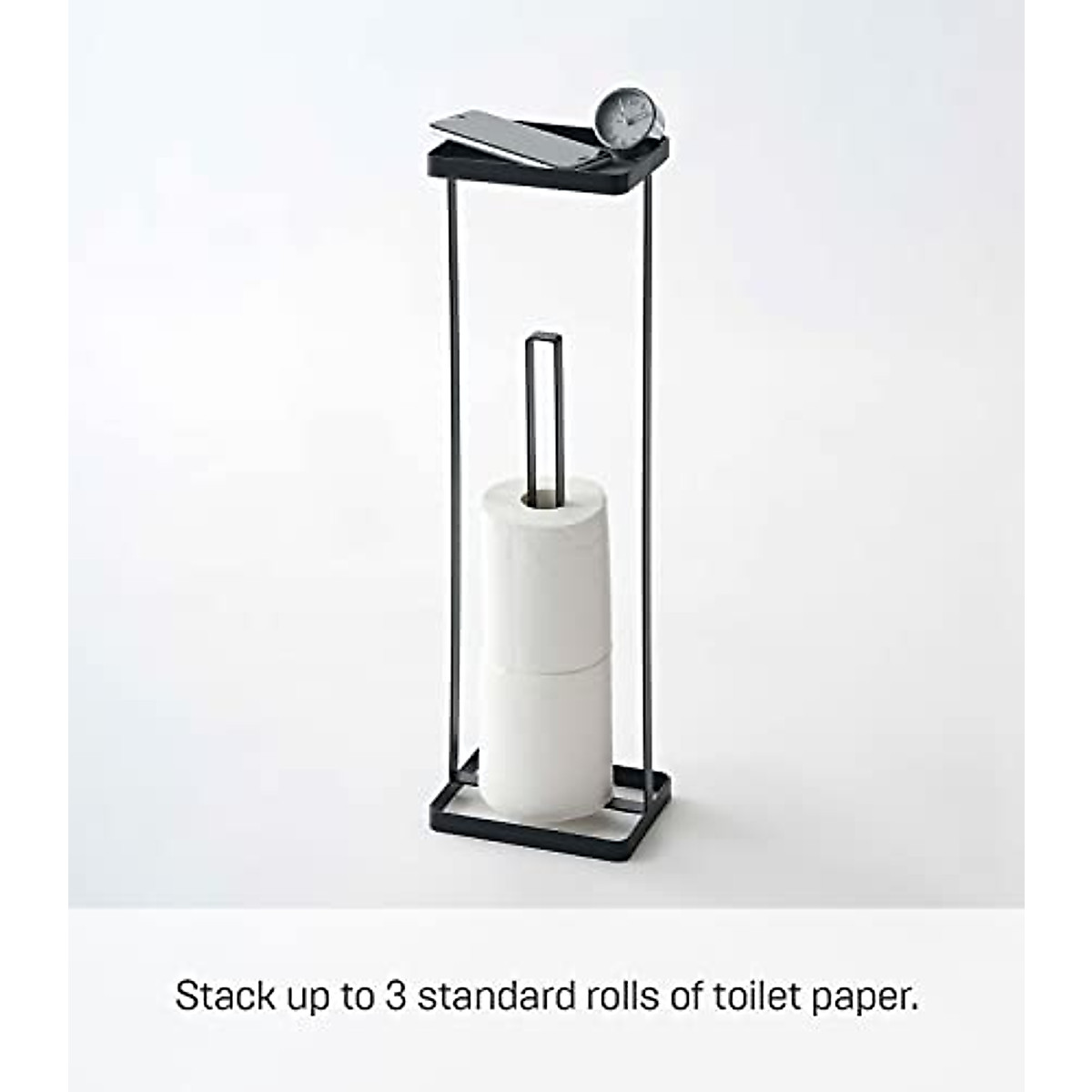 Yamazaki Home Roll Stand with Tray | Steel | Toilet Paper Stocker, One Size, Black