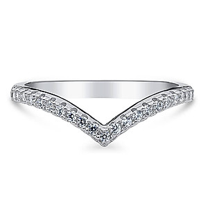 BERRICLE Sterling Silver Wishbone Wedding Rings Cubic Zirconia CZ Curved Half Eternity Ring for Women, Rhodium Plated Size 9.5