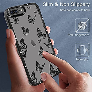 LSL Compatible with iPhone 8 Plus Case iPhone 7 Plus Case Black Butterfly Pattern Deign Soft TPU Bumper Anti-Drop Protective Slim Clear Cover for iPhone 8 Plus/iPhone 7 Plus 5.5 Inch