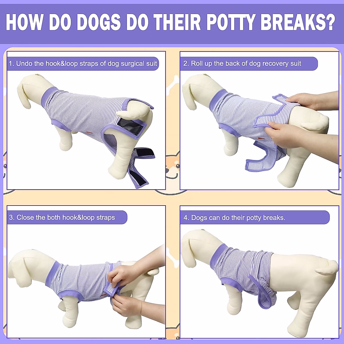 Uadonile Dog Surgery Recovery Suit, Surgical Recovery Suit for Dog Male Female, Spay Neuter Dog Recovery Suit, Cone Alternative Dog Surgical Onesie Purple, Medium