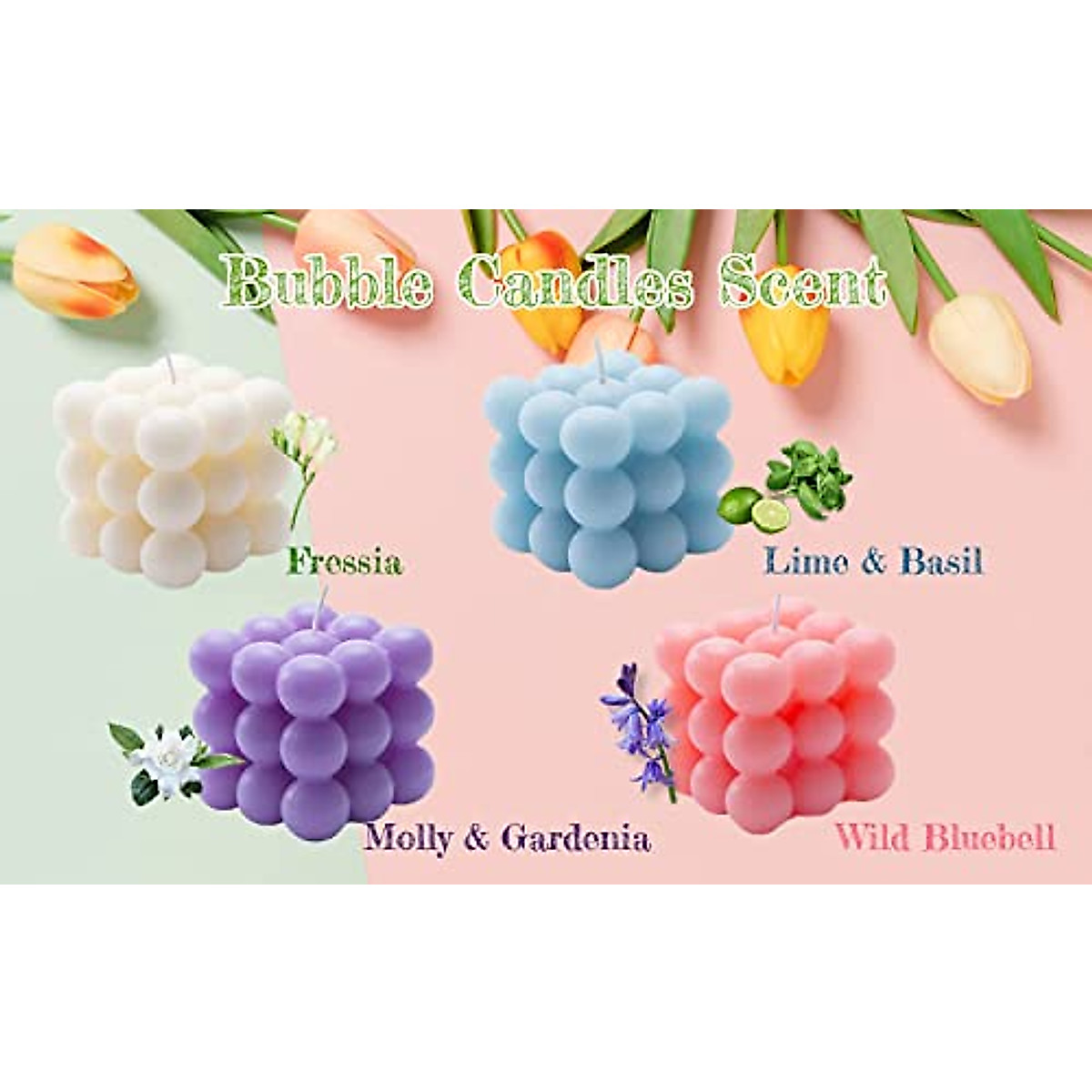 Bubble Candle, 4pcs Cube Soy Wax Bubble Candles Scented Aesthetic Bubble Candle Set for Home Bedroom Decor Birthday Mothers Day Gifts for Mom