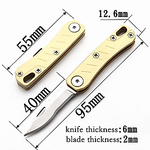 SZHOWORLD Small EDC Knife, Compact Folding Pocket Box Cutter for Cutting Rope, Carton, Paper and Boxes with Brass Handle