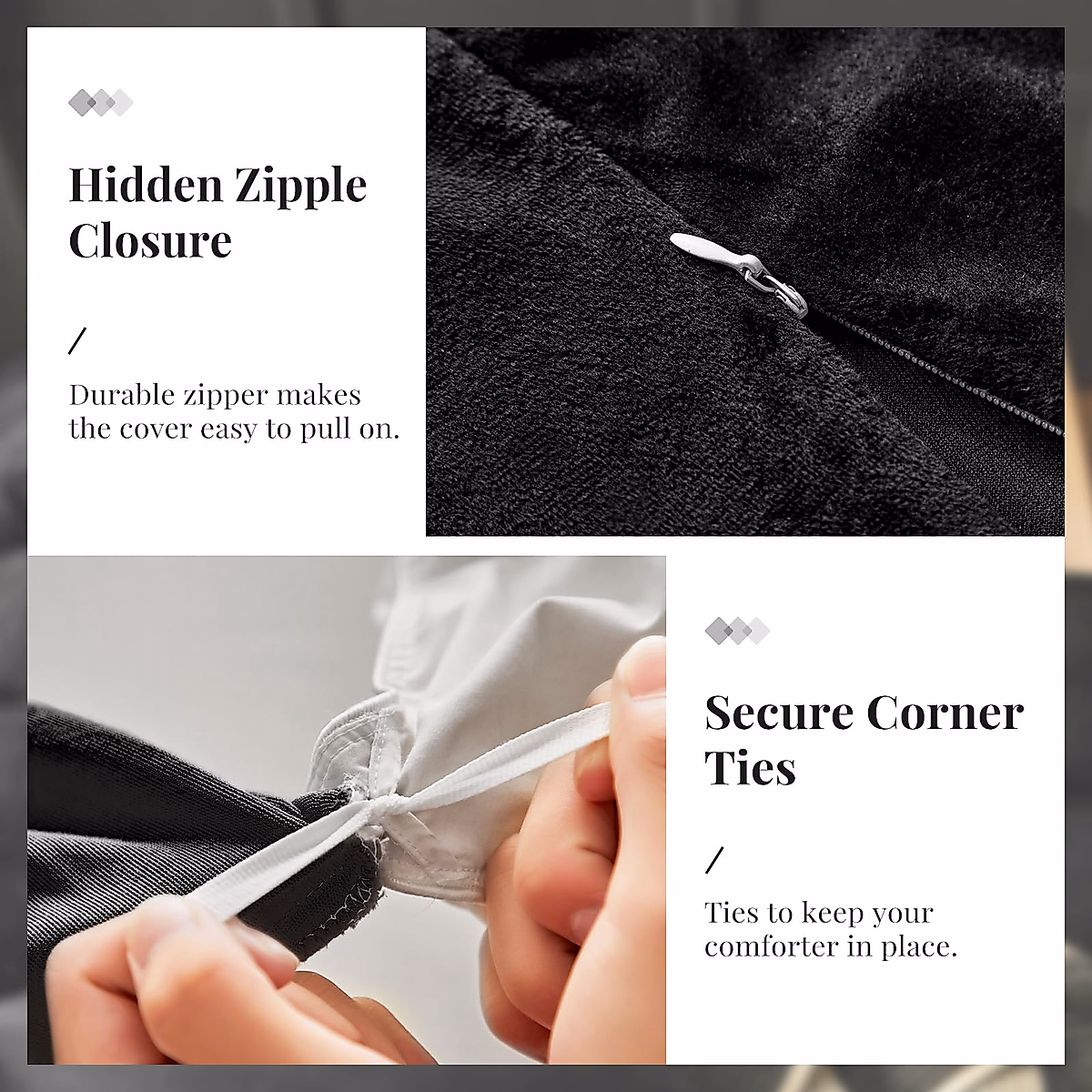 WARMDERN Black Velvet Duvet Cover King Size Flannel Duvet Cover Bedding Sets, 3pcs Ultra Soft Luxury Textured Modern Crystal Velvet Duvet Covers with Zipper Closure(Black, King)