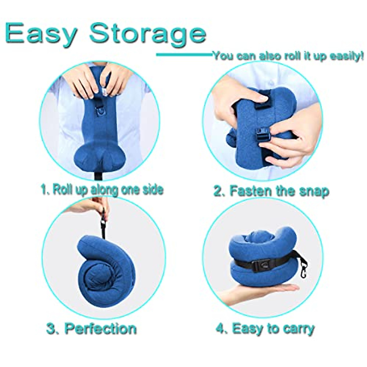 HAPPYBAG Neck Pillow for Travel Memory Foam Neck Support Pillow,Portable Removable and Machine Washable,for Airplane Car Home Use Sleeping Rest Headrest (HD-Blue)