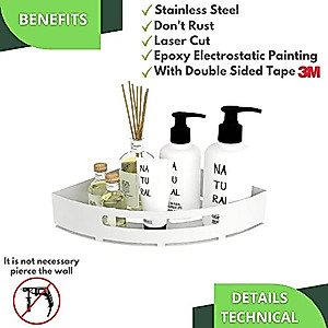 METALCROMO 1-Pack Shower Shelve for Tile Walls, No Drilling Required Stainless Steel Corner Shower Caddy for Shampoo Conditioner, Bathroom Organizer No Drilling (White)