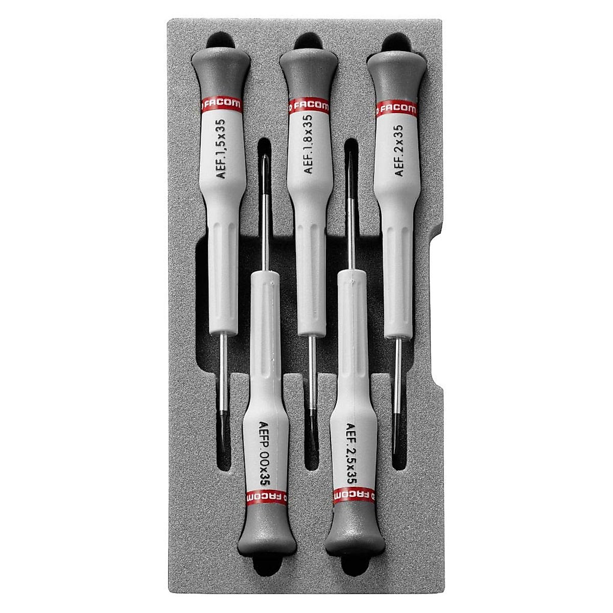 FACOM AEF.J1 Micro-Tech Screwdriver Set for Precision Screwing, Slotted and Phillips (Pack of 5)