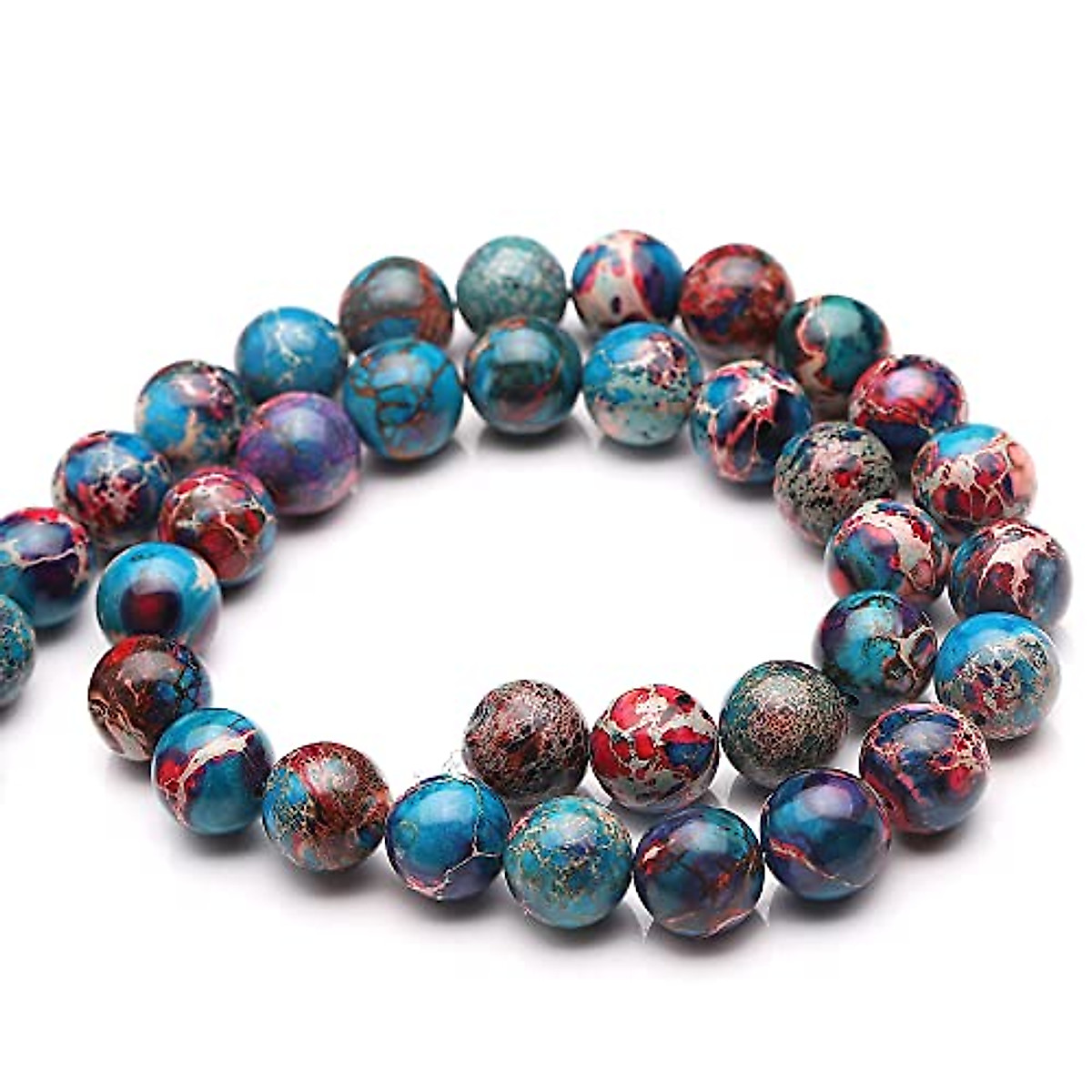 Youngbling Natural Gemstone Beads for Jewelry Making,8mm Blue Imperial Jasper Polished Round Smooth Stone Boho Beads,Genuine Real Stone Beads for Bracelet Necklace 15 Inch(Blue Imperial Jasper,8mm)