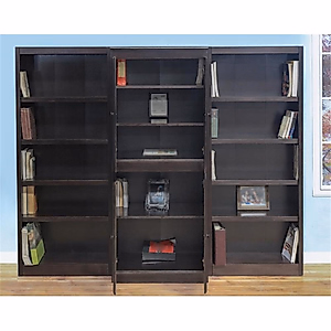 BOWERY HILL Traditional 72" 15-Shelf Wood Bookcase Wall with Doors in Espresso