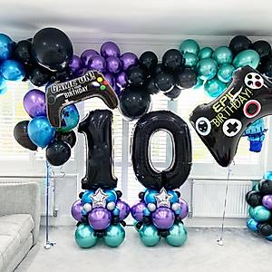 D-BUPU Video Game Balloon Garland Kit for Birthday,Tiffany Blue Black Purple Green Balloons with Game Foil Balloons Arch for Game Party Supplies Gamer Decorations