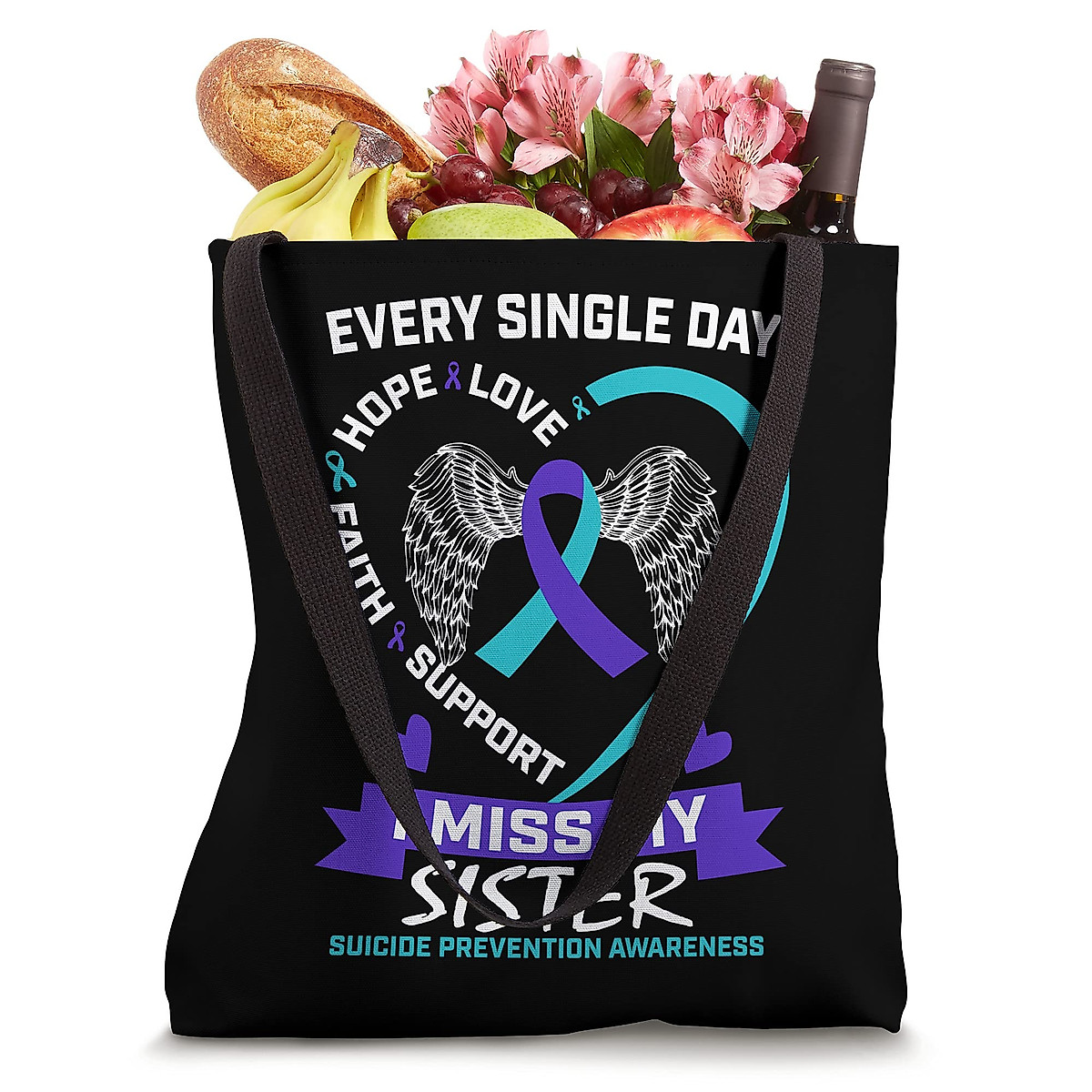 Heart Teal Purple Miss Sister Suicide Awareness Prevention Tote Bag