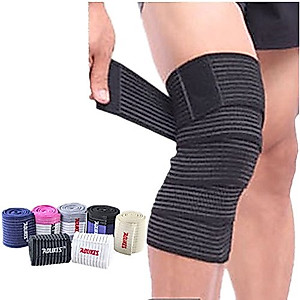Mcolics (1 Pair Elastic Breathable Knee Compression Bandage Wrap Support, Knee Brace Compression Sleeve for Men & Women Bodybuilding, Weightlifting, Crossfit and Fitness (Black)