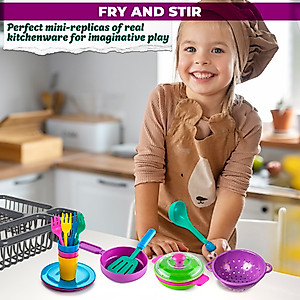 Play Kitchen Pots and Pans for Kids Kitchen Playset - 27Pcs Toy Plates and Dishes for Kitchen Set Plastic Dishes and Utensil Sets for Play Kitchens - Kids Playset Play Dishes for Kids Kitchen Toys