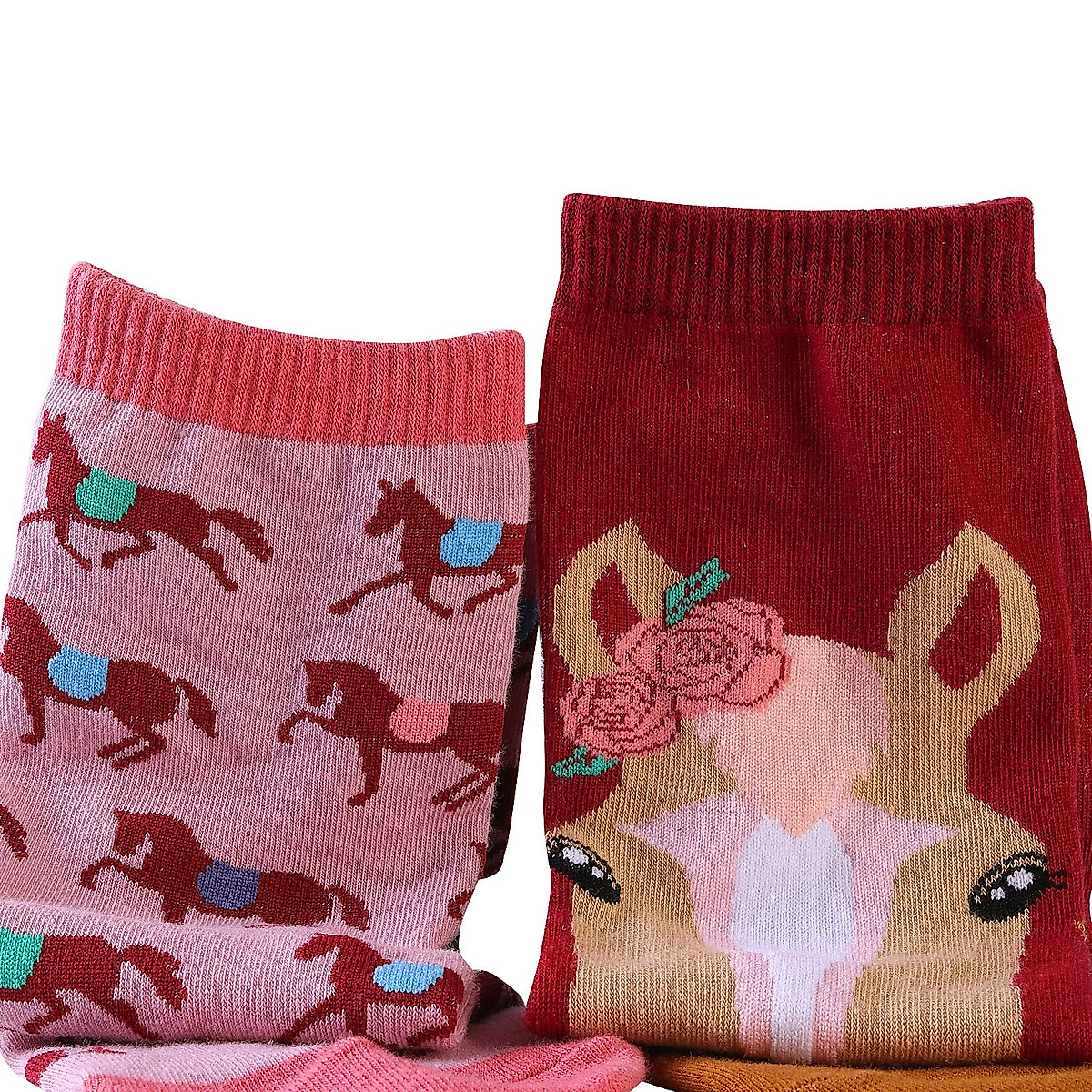 Moyel 5 Pairs Women's Cute Animals Horse Socks Horse Gifts For Girls Women