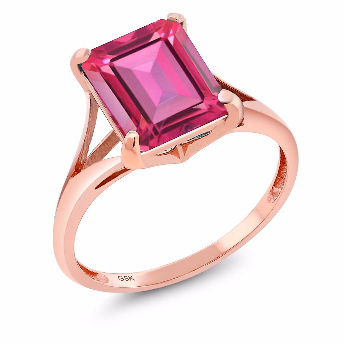 Gem Stone King 14K Rose Gold 10X8mm Emerald Cut Gemstone Birthstone Engagement Ring | Wedding Engagement Anniversary Promise Ring | Rose Gold Ring For Women