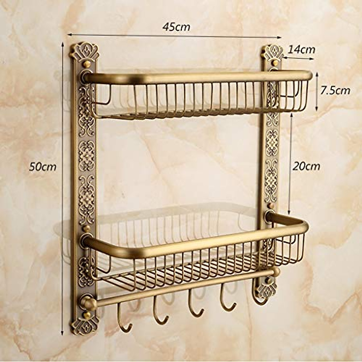 Bathroom Shelf Rectangular Shower Holder Antique Shower Caddy, Brass Shower Manager Wall Mounted Installation Bathroom Accessory
