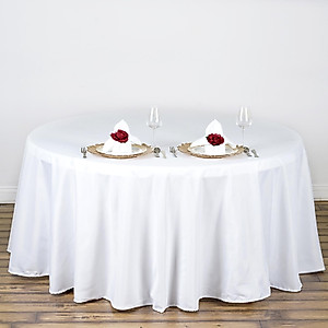 Tableclothsfactory 108 Inch White Round Tablecloth - Linens Polyester Table Cloth, Stain and Wrinkle Resistant Washable Table Cover for Wedding, Party, Banquet, and Restaurant