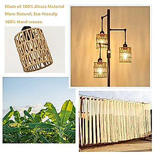 Stepeak Rattan Floor Lamp, 3-Lights Boho Floor Lamp with Stepless Dimmer, 65" Farmhouse Rustic Floor Lamps for Living Room, Tall Tree Floor Lamp with Rattan Shades, Dimmable Standing Lamp for Bedroom