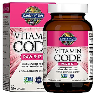 Garden of Life B12 - Vitamin Code Raw B-12-30 Capsules, 1,000mcg Whole Food B12 Methylcobalamin for Energy, Vegan Methylcobalamin B12 Vitamin Plus Probiotics & Enzymes, Gluten Free Supplements