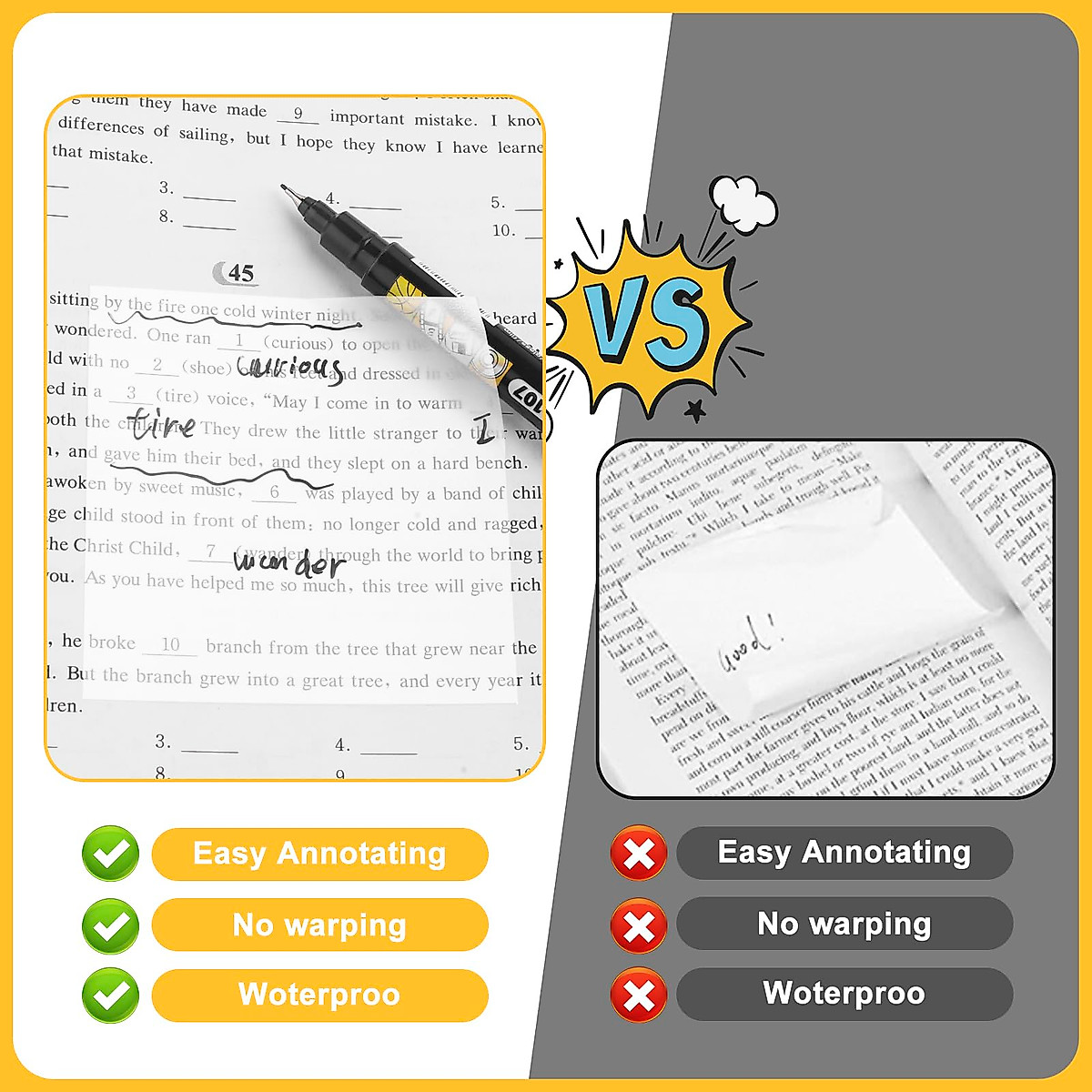 Transparent Sticky Notes with Marker, 3x3 inch Clear Sticky Note Pads, 7 Pack Translucent Sticky Note See Through School Office Supplies for Book Notes Highlights, Clean Removal (7 pack-clear)