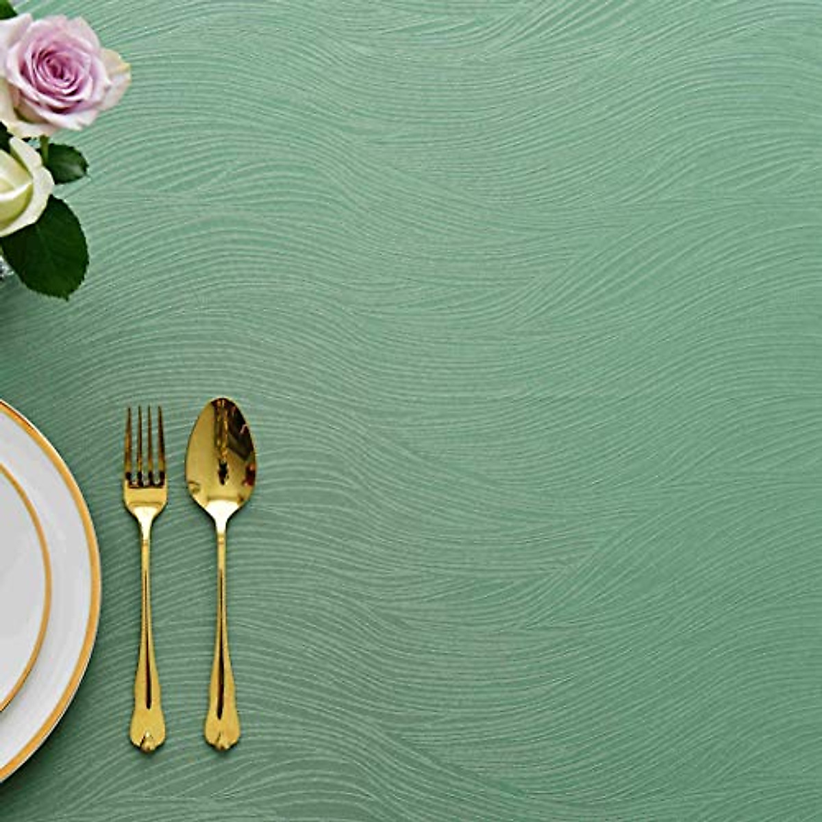 maxmill Jacquard Table Cloth Swirl Pattern Spillproof Wrinkle Resistant Oil Proof Heavy Weight Soft Tablecloth for Kitchen Dinning Tabletop Outdoor Picnic Rectangle 52 x 70 Inch Sage Green