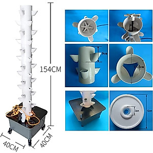 Hydroponic Tower, Aquaponic Culture System 45 Holes Net Pots Aeroponic Kit 15 Layers for Herbs, Fruits and Vegetables with Hydrating Pump, Adapter