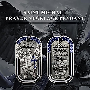 BHealthLife Police Officers Challenge Coin Saint Michael Law Enforcement Prayer Dog Tag Necklace Pendant - Ancient Silver Plated
