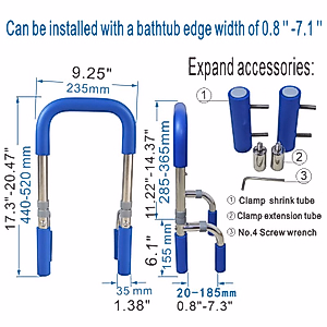 Anti-Slip Bathtub Grab Bar Safety Bar for Seniors and Handicap - for Assistance Getting in and Out of Tub, Easy to Install on Most Tubs