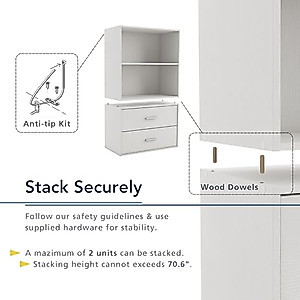 HOMES: Inside + Out Apexa Stackable Wood Bookcase with Doors, Cube Storage Organizer Shelves, Small Food Pantry, Dorm Teen Room Decor & Bedroom, Home Office, Kitchen, 3-Tier Cabinet, Black