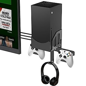 Wall Mount for Xbox Series X (with accessories installed near the TV), wall mount metal bracket kit for Xbox system,Controller Holder & Headphone Hanger,Black.