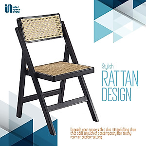 ISL Furnishings Ibiza Rattan Folding Chair, Deep Black Set of 2 – Modern Foldable Rattan Chairs for Outdoor Dining, Patio, Accent Chair for Living Room and Office, Space-Saver Design