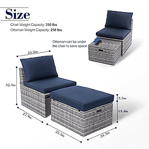 Backyard Expressions 2 Pc. Outdoor Wicker Conversation Chair Set with Storage and Ottoman, 250lb Weight Capacity