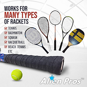 ALIEN PROS Tennis Racket Grip Tape (6 Grips) - Precut and Dry Feel Tennis Grip - Tennis Overgrip Grip Tape Tennis Racket - Wrap Your Racquet for High Performance (6 Grips, Black)