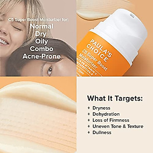 Paula’s Choice C5 Super Boost Moisturizer with 5% Vitamin C, Polyglutamic Acid & Squalane, Daily Face Lotion for Lightweight Hydration, Discoloration, Uneven Tone, Fine Lines & Acne-Prone Skin, Fragrance-Free & Paraben-Free 1.7 Fl Oz.