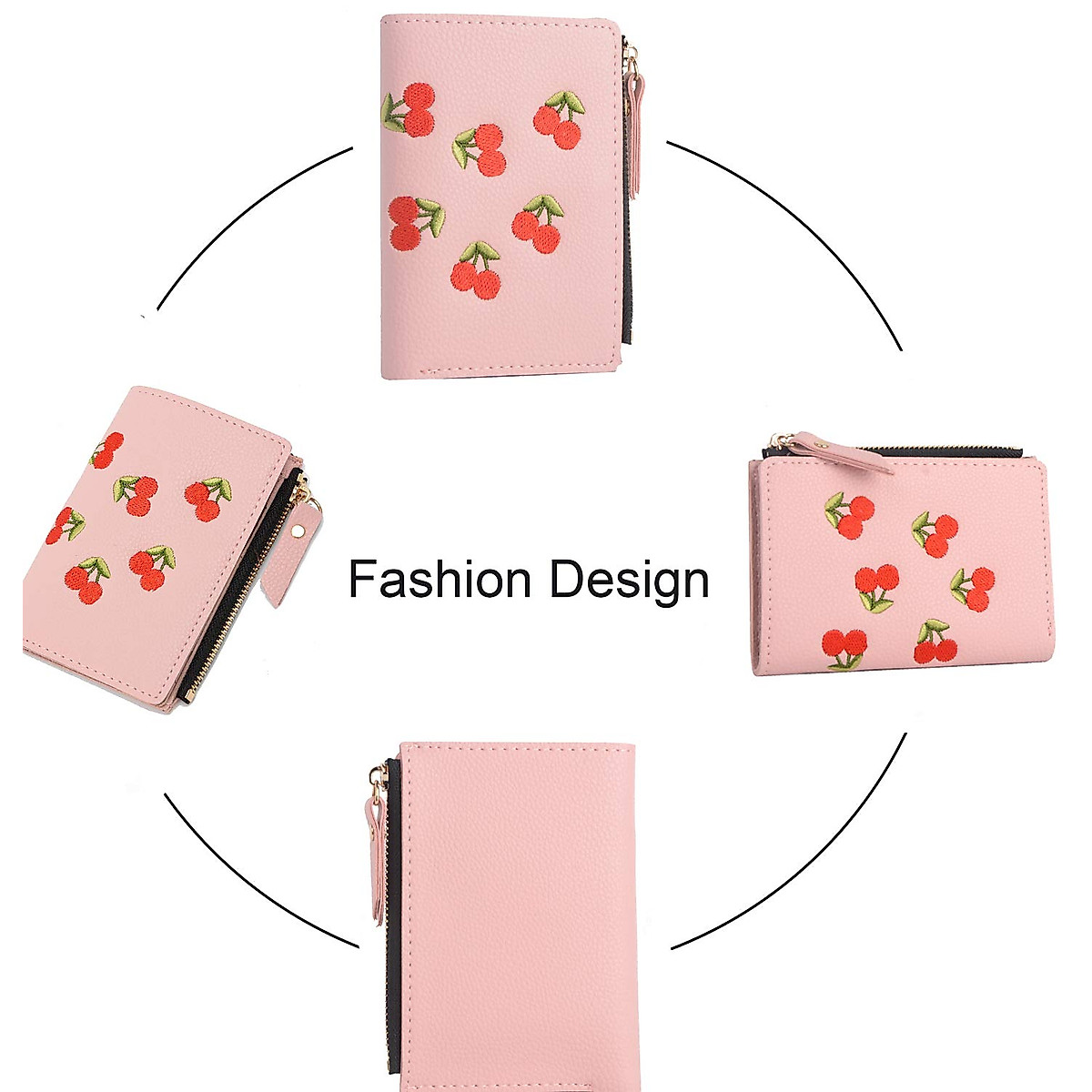 Nawoshow Women Cute Small Wallet Cherry Pattern Coin Purse Card Holder Clutch Bag (A-Pink)