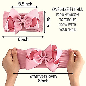 Makone 6PCS Nylon Headbands for Baby Girl, Handmade Hairbands with Bows Stretchy 5.5 inch Hair Bow for Kids Toddlers Infants Newborn