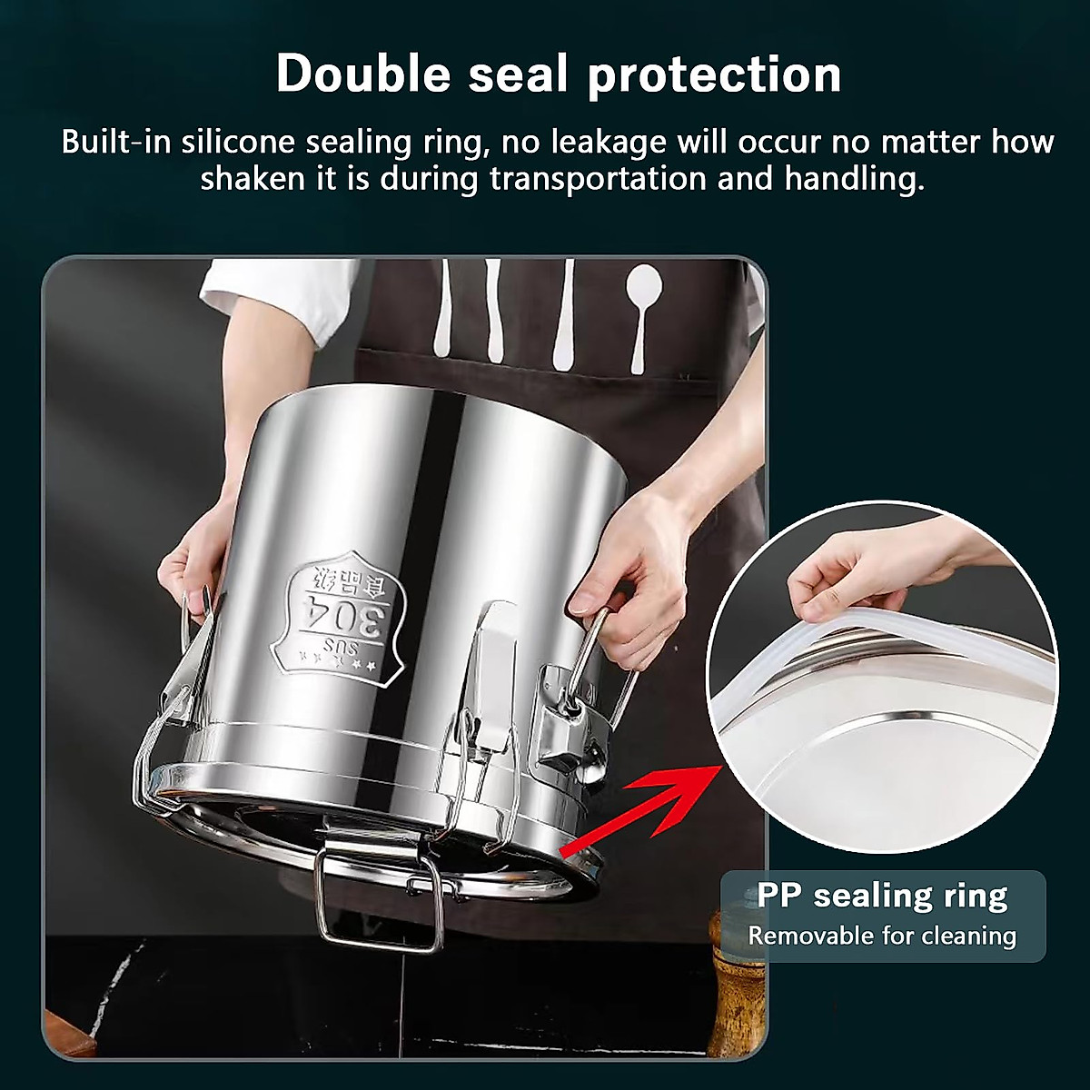 TRAGLO Stainless Steel Cereal Container with Lid and Handles Round Rice Bin Airtight Food Storage Bucket for Home Kitchen Counter 12L