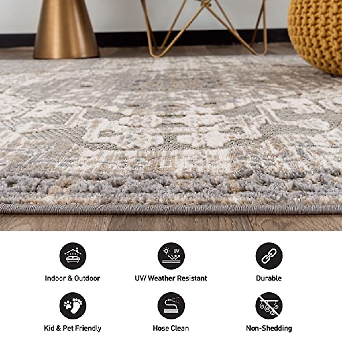 Rugshop Distressed Traditional Indoor/Outdoor Area Rug 5' x 7' Beige