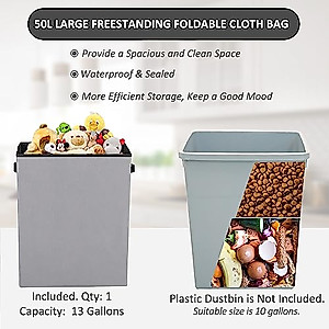 Spurgehom 10 Gallon Tilt Out Trash Cabinet Kitchen Waste Bins,Free Standing Laundry Hamper with Hideaway Drawer Wooden Bamboo Cutting Board Storage Bag,Pet Proof Trash Can for Living Room (Grey)