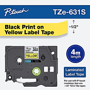 Brother Genuine P-Touch TZe-631S Economy Label Tape, Standard Laminated P-Touch Tape, Black on Yellow, Perfect for Indoor or Outdoor Use, Water Resistant, (4M), Single-Pack